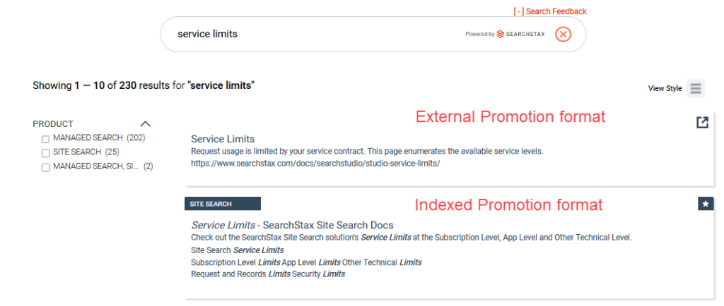 Promotions: Indexed vs. External – SearchStax Help Center